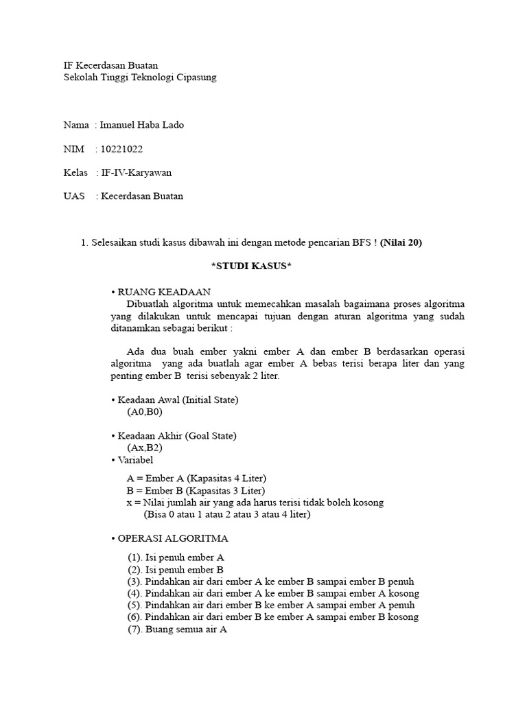 Contoh Soal BFS dan DFS Kecerdasan Buatan | PDF | Metode & Bahan Ajar