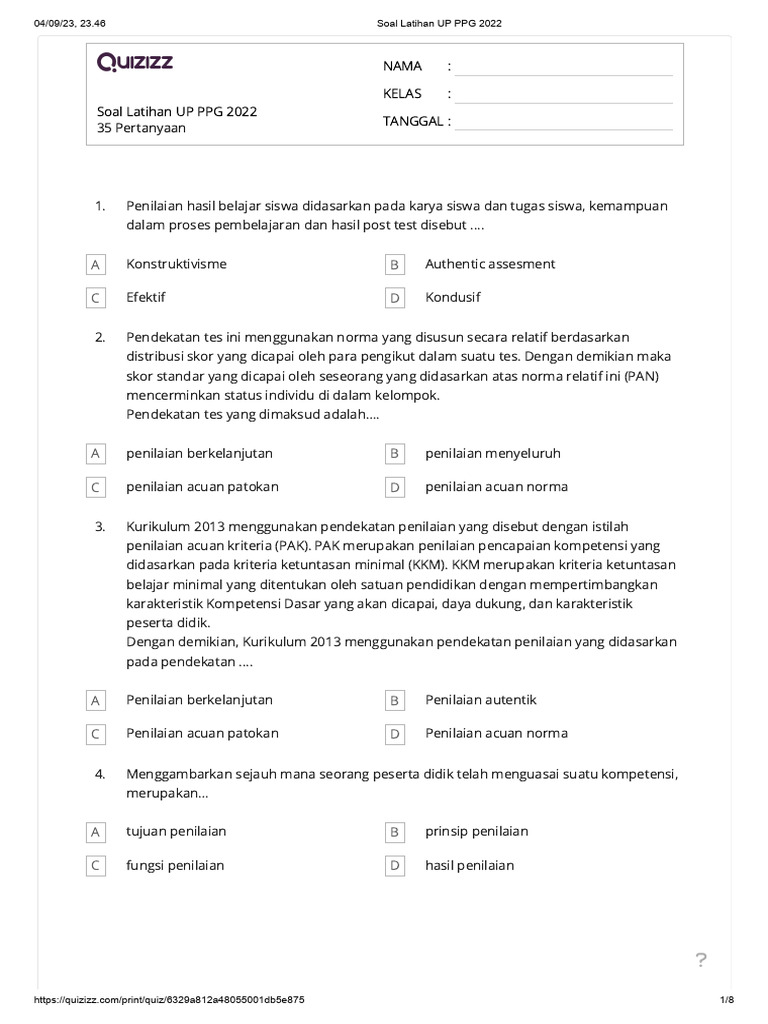 Soal Latihan UP PPG 2022 untuk Siswa | PDF