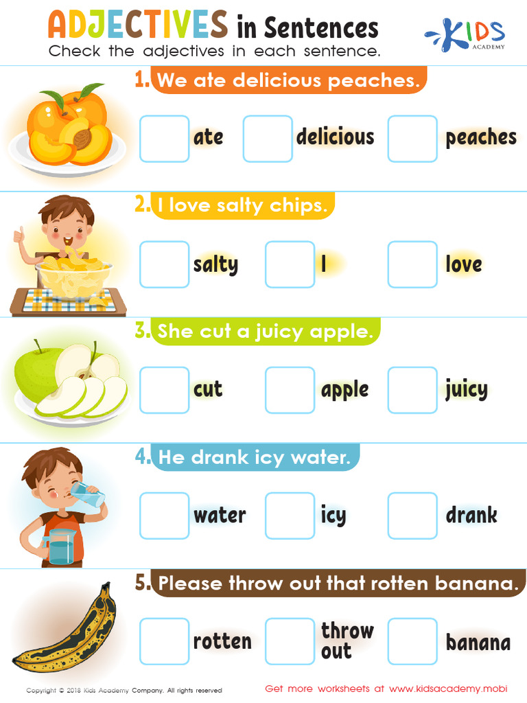 Grade 2 Adjectives in Sentences Worksheet | PDF