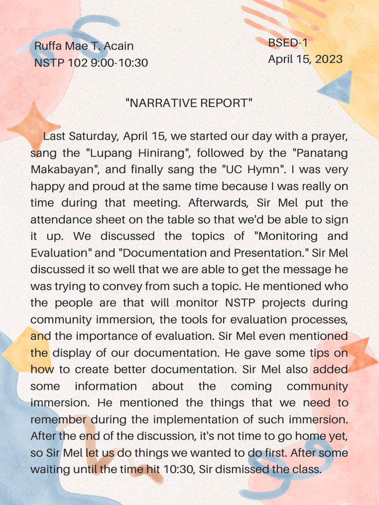 Acain - Monitoring and Evaluation Narrative Report | PDF