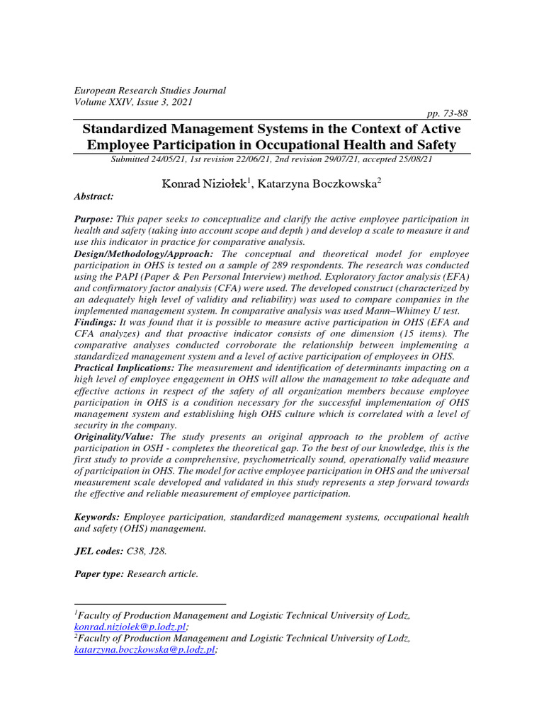 Standardized Management Systems in The Context of Active Employee ... Standardized Management Systems in The Context of Active Employee ...