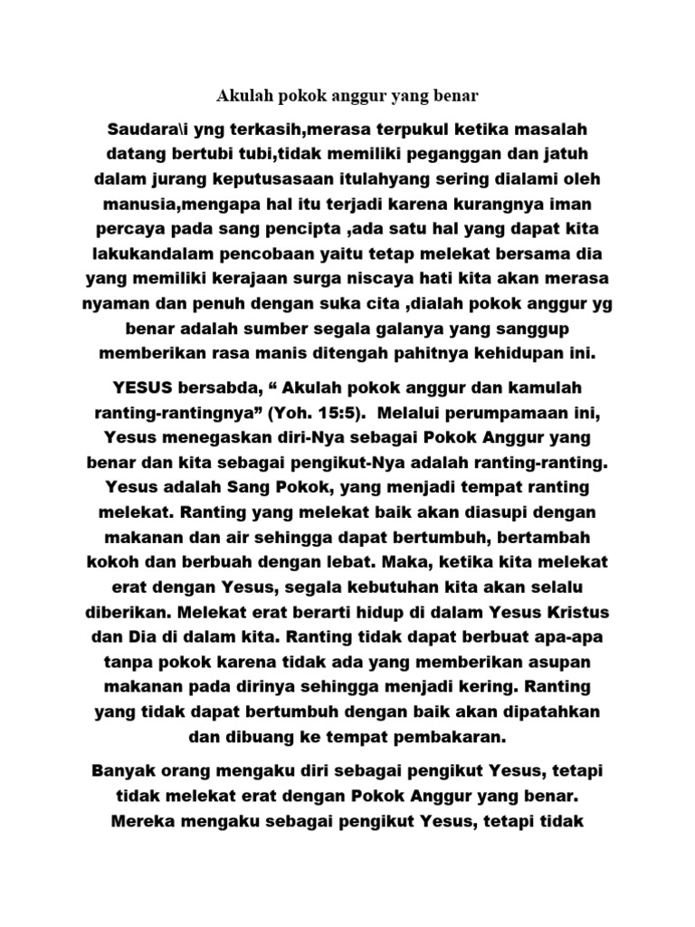 Akulah Pokok Anggur Yang Benar | PDF