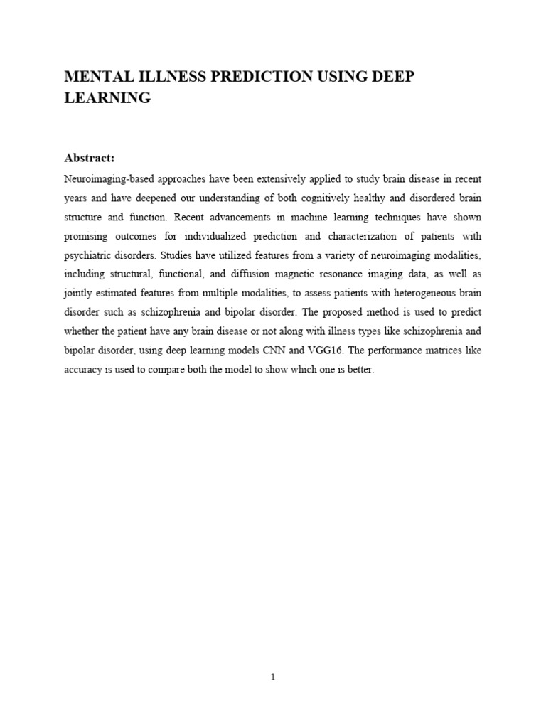 Mental Illness Prediction Using Deep Learning | PDF | Mental Disorder | Machine Learning