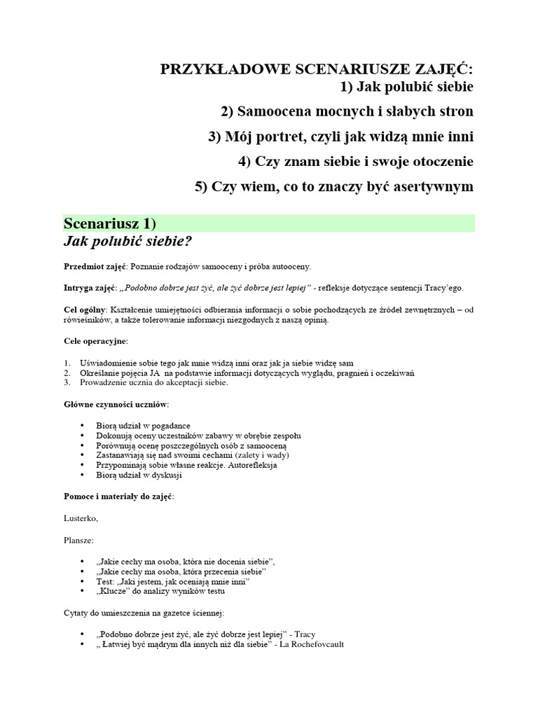 SCENARIUSZE ZAJEC Projekt | PDF