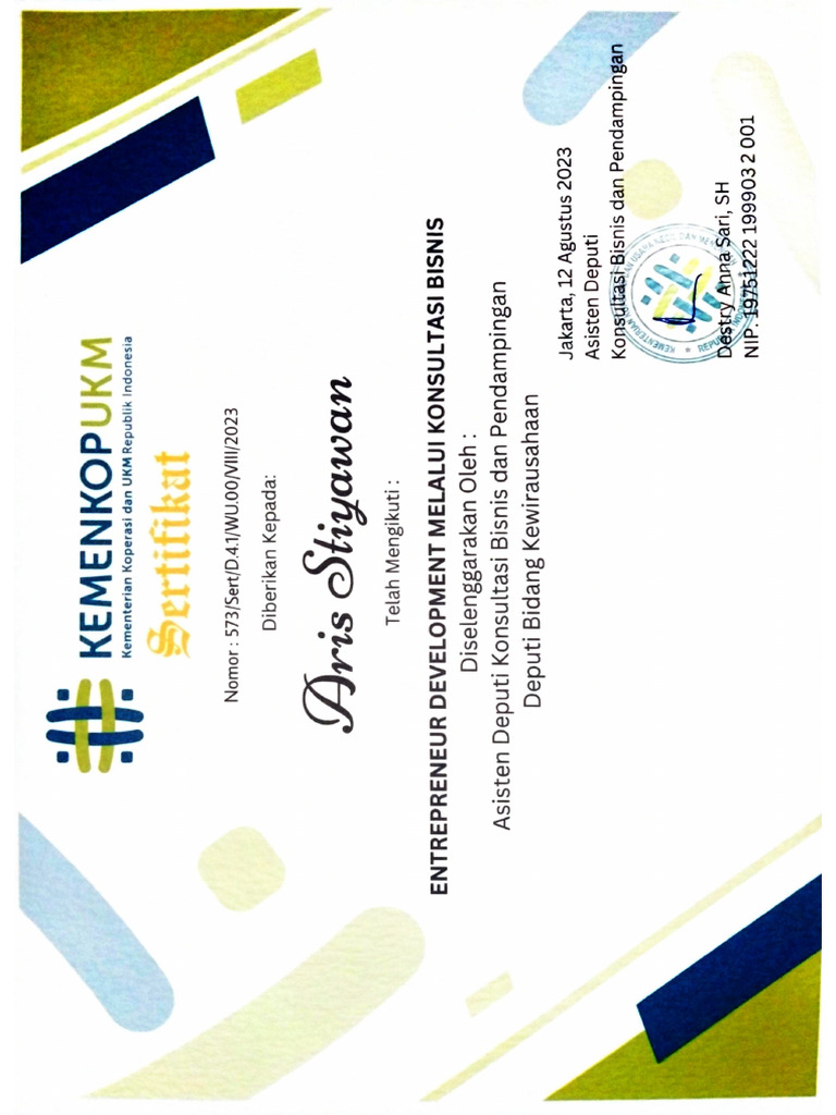 Sertifikat Pendampingan Entredev Solo | PDF