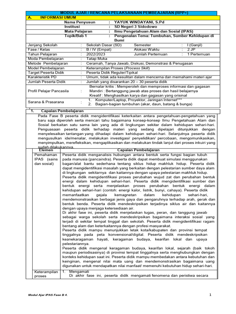 RPP Ipas Kls IV Sms 1 | PDF
