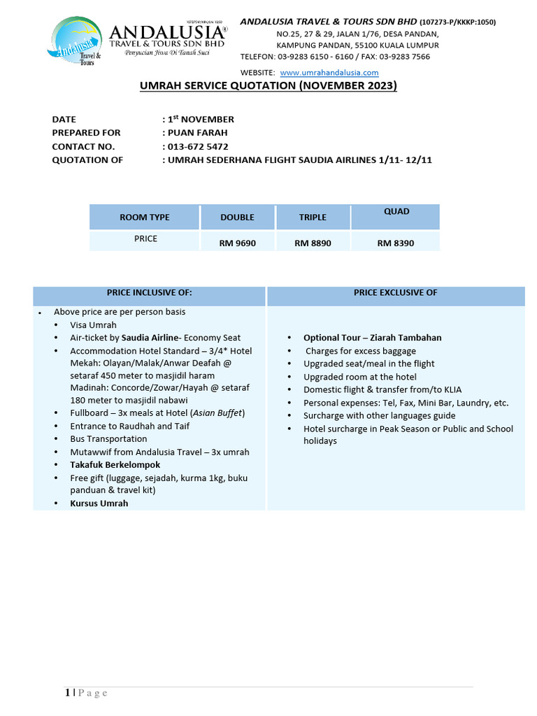 Quotation Umrah 1 November 2023 | PDF | Economies