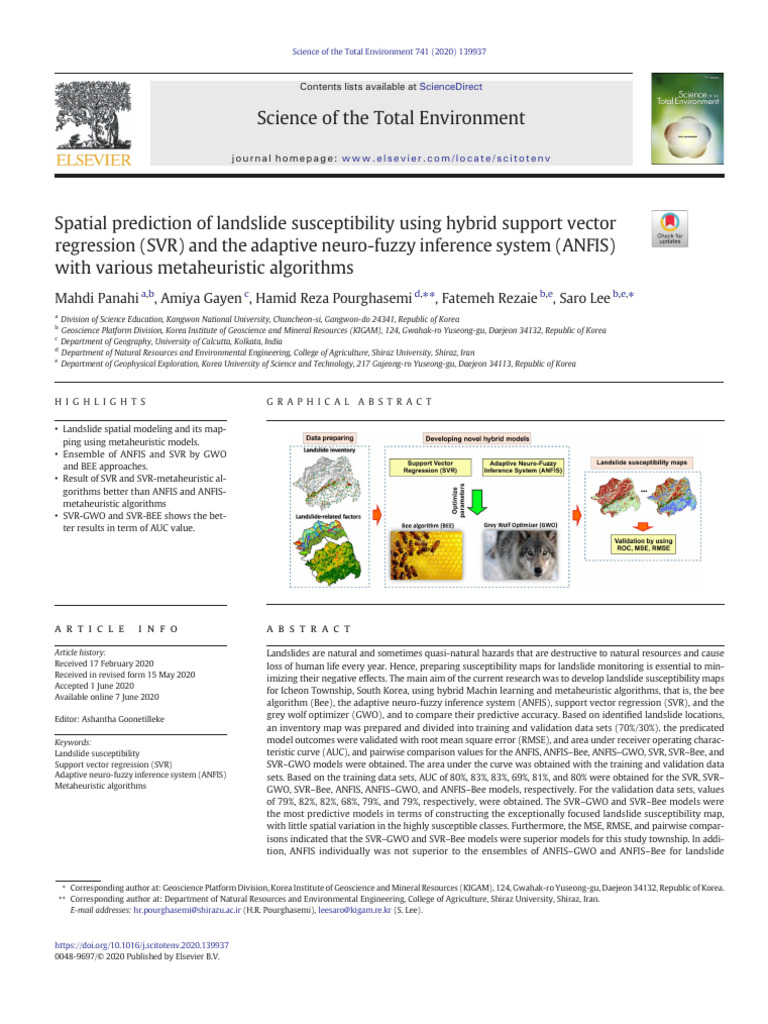 Spatial Prediction of Landslide Susceptibility Using Hybrid - 2020 - Science of | PDF | Receiver ...