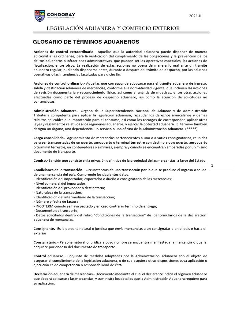 Glosario de Terminos Aduaneros | PDF