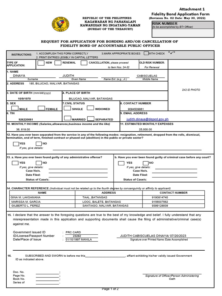 Fidelity Bond Application Form FBAF | PDF | Bonds (Finance)