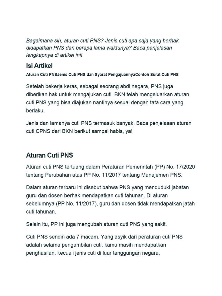 Cuti Asn | PDF