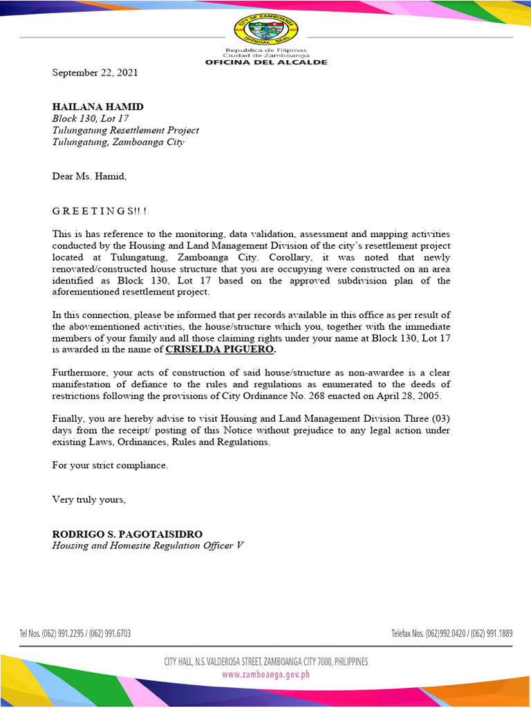 Memu Letter To Caretaker-Lower | PDF | Land Use | Housing