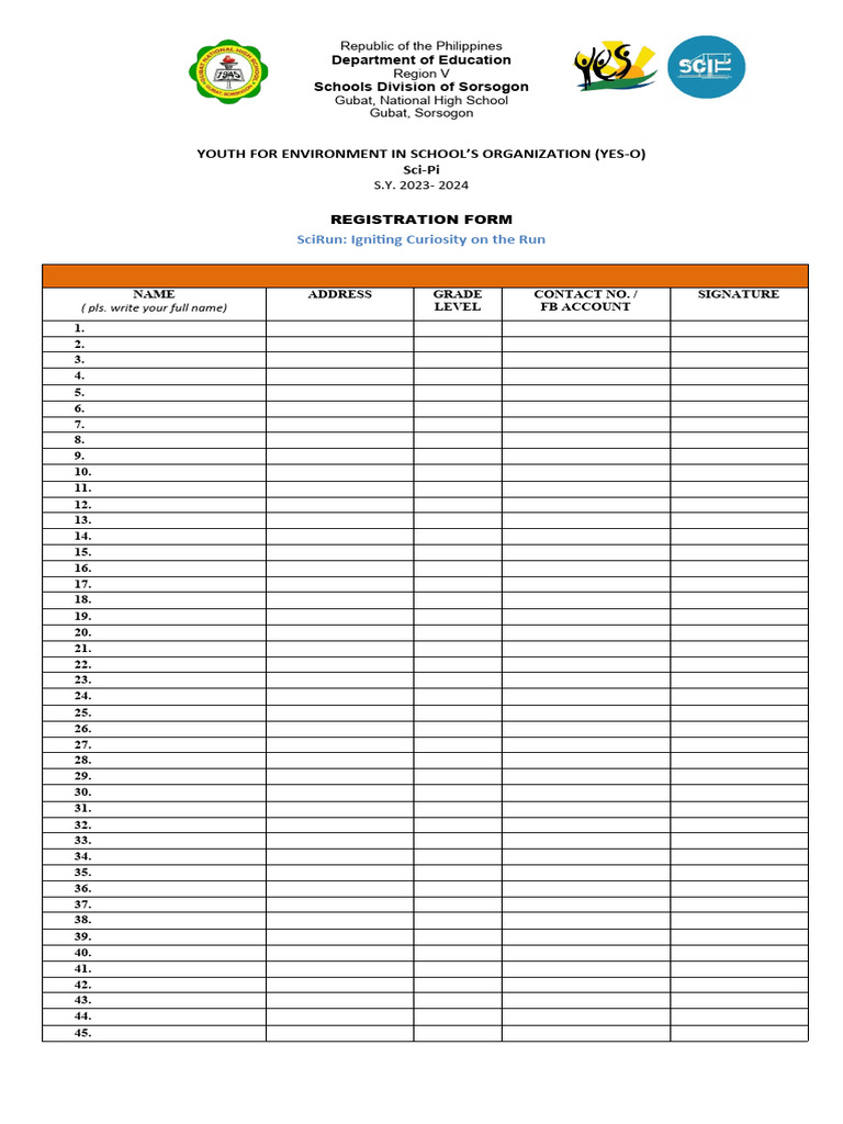 Fun Run Registration Form 2023-2024 | PDF