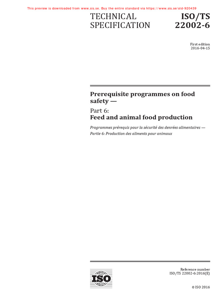 ISO - Prerequisite For Food Safety (Feed) | PDF | International ...