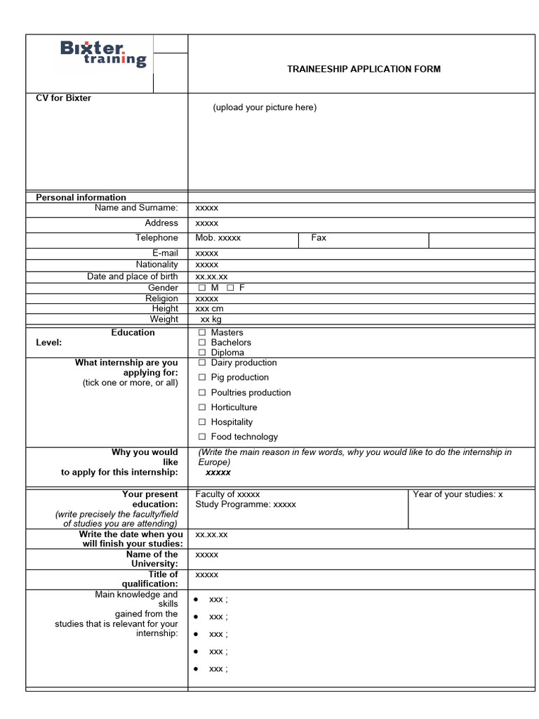 CV Template Bixter Training | PDF | Qualifications | Vocational Education