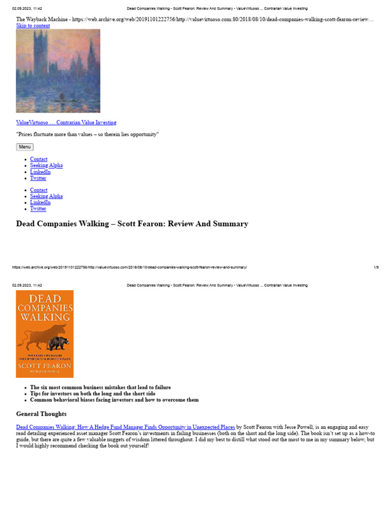 Dead Companies Walking - Scott Fearon - Review and Summary ...