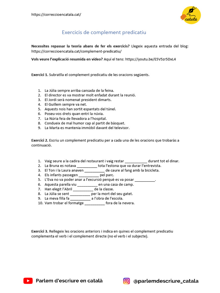 Exercicis de Complement Predicatiu en PDF | PDF