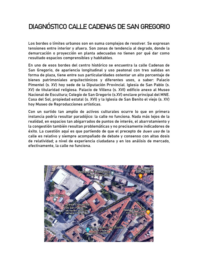 DIAGNÓSTICO CALLE CADENAS DE SAN GREGORIO | PDF