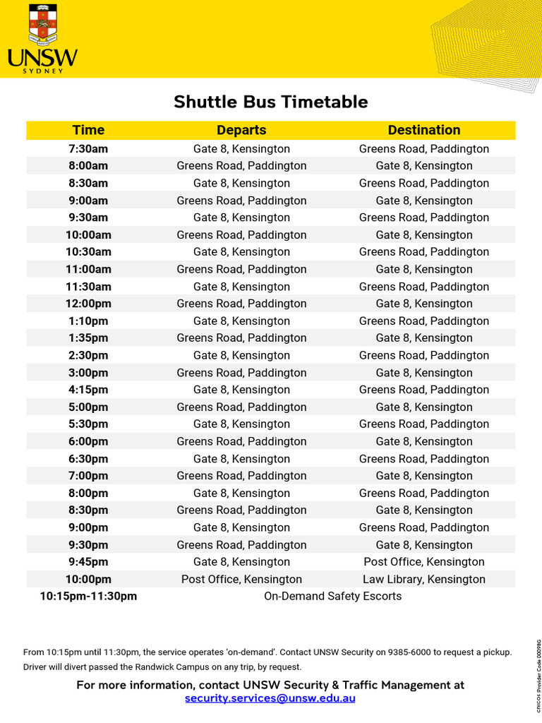 Security Shuttle Bus Timetable - 2 | PDF