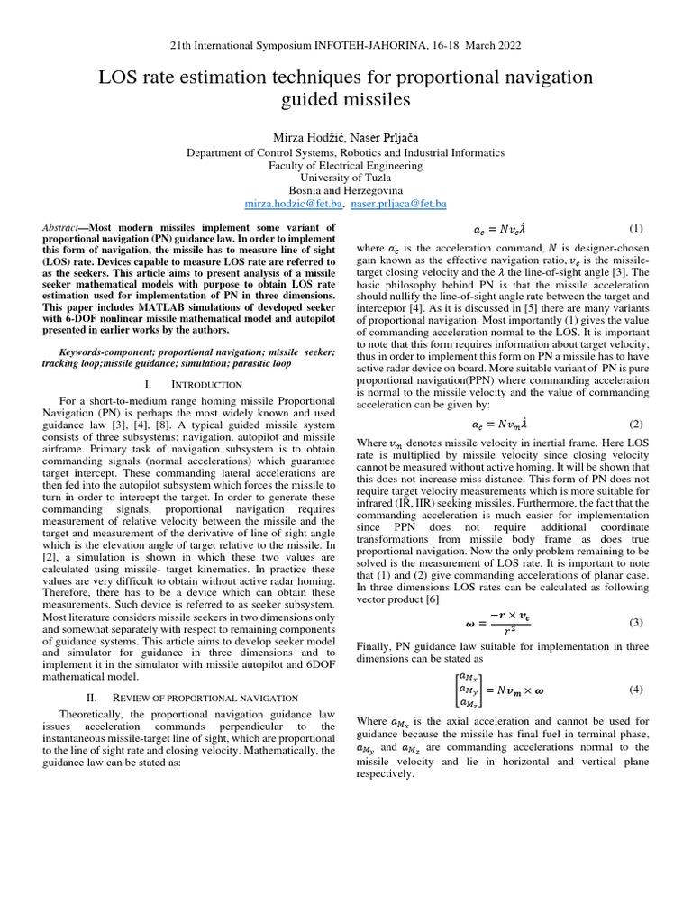 LOS Rate Estimation Techniques For Proportional Navigation Guided ...