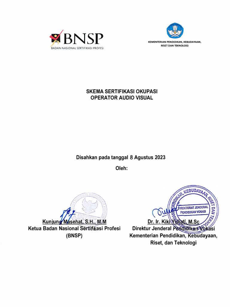 Skema Sertifikasi Operator Audio Visual | PDF