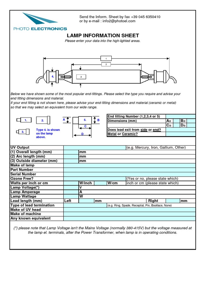 Lamp Identification Sheet, English | PDF | Materials | Electrical ...