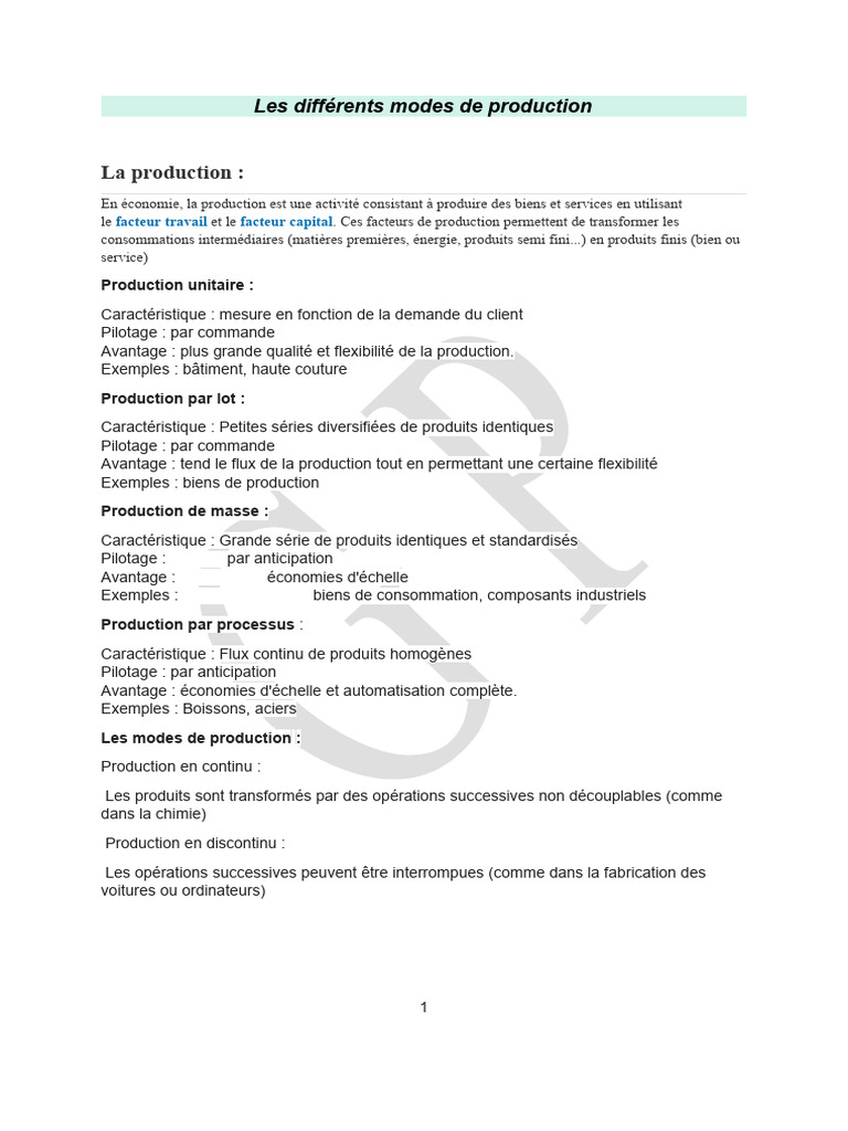 Gestion de Production | PDF | Économie | Processus d'affaires