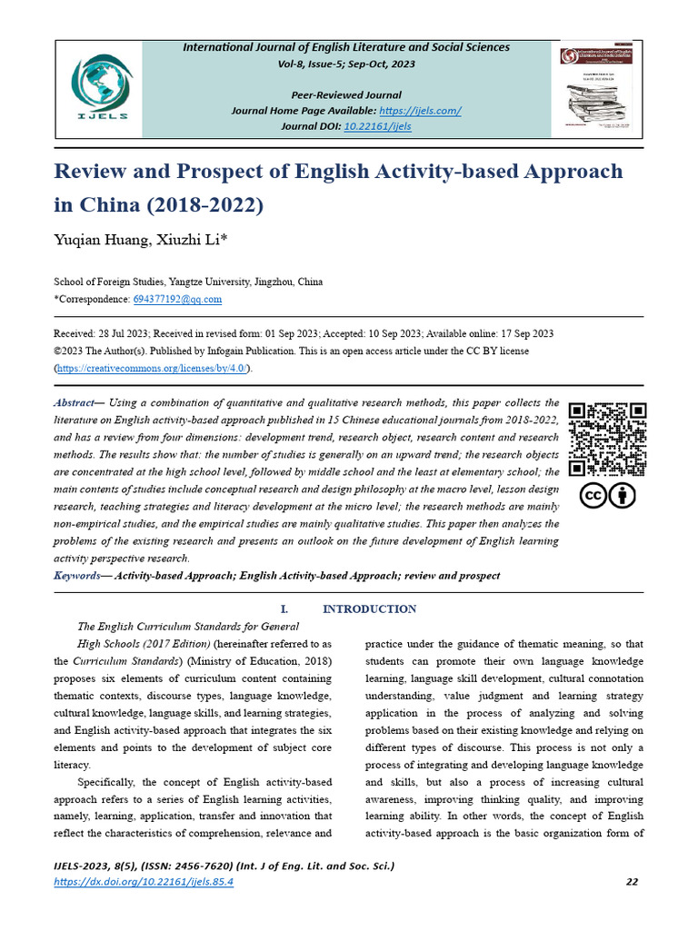 Review and Prospect of English Activity-Based Approach in China (2018 ...