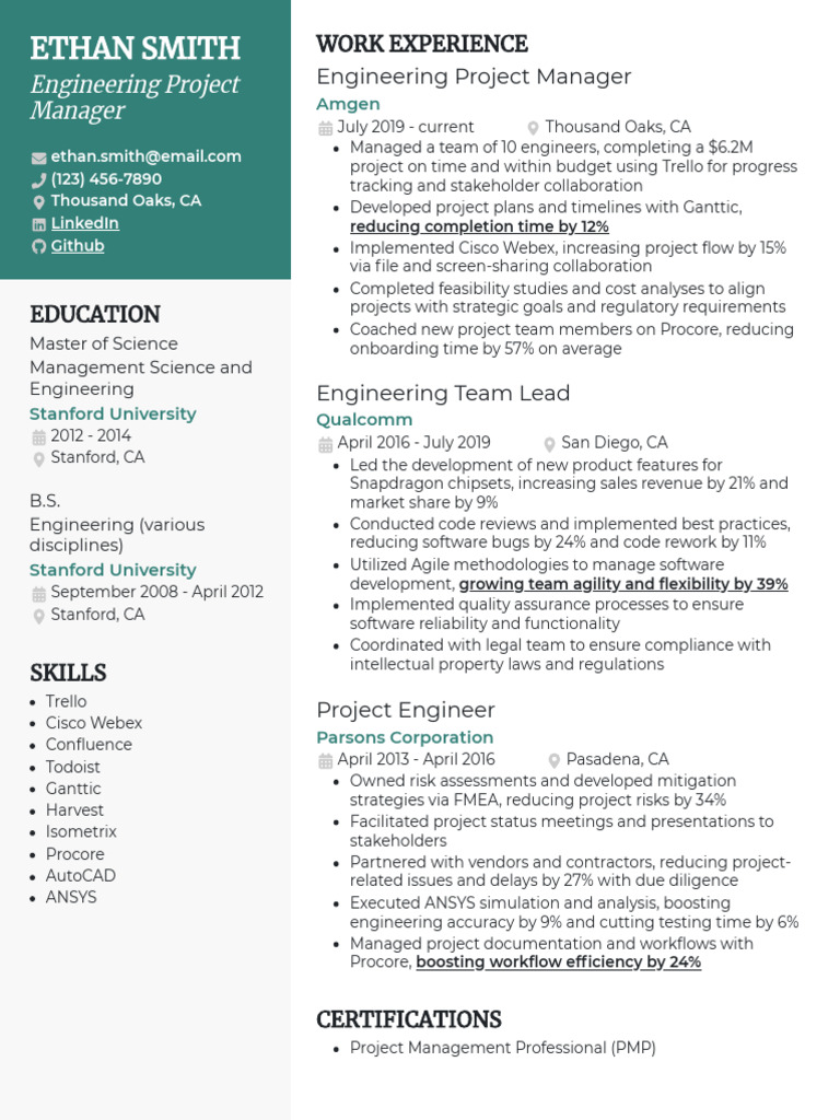 Engineering Project Manager Resume Example | PDF | Engineering | Project Management