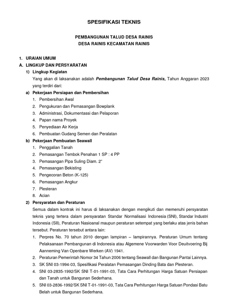 Spesifikasi Pipa Suling Talud Rainis | PDF | Sains & Matematika ...