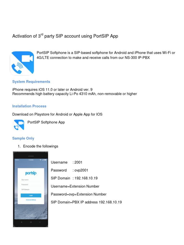 Activation of 3rd Party SIP Account Using PortSIP App | Download Free ...