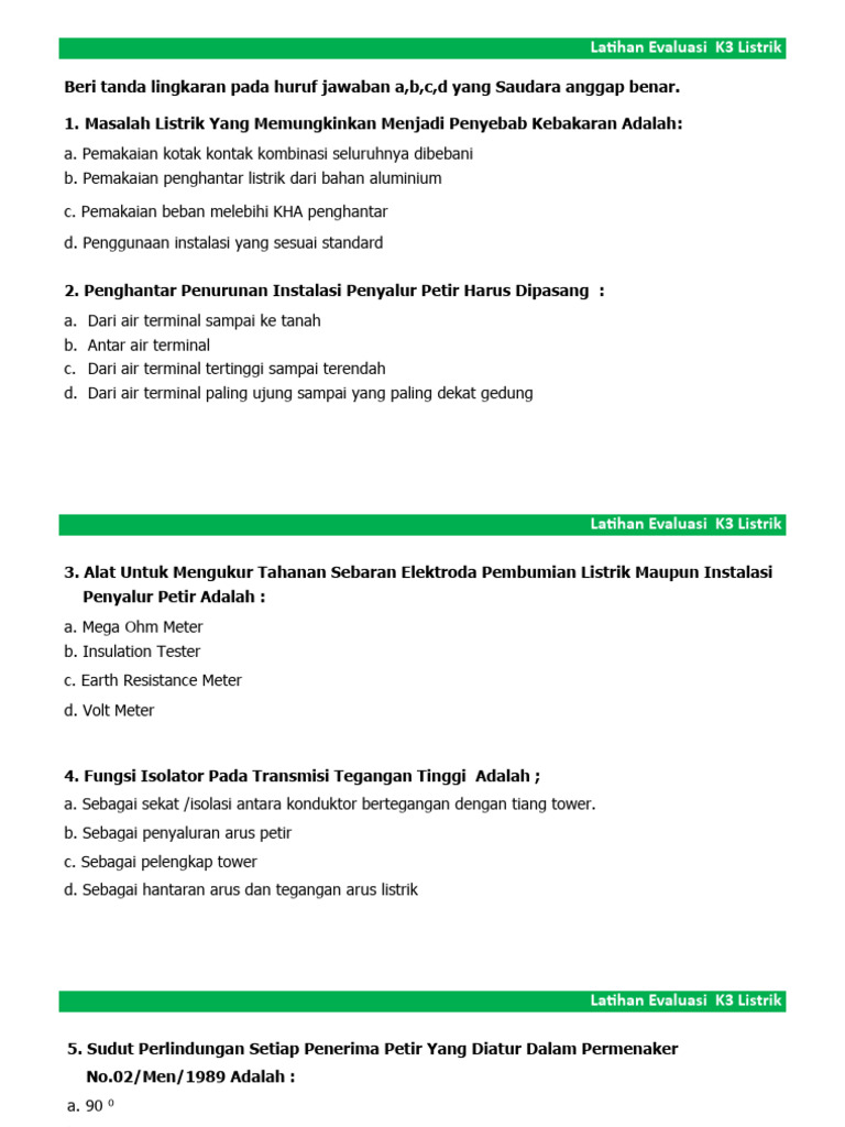 Lat Soal K3 Listrik T2 IWS30 1 Teknisi | PDF