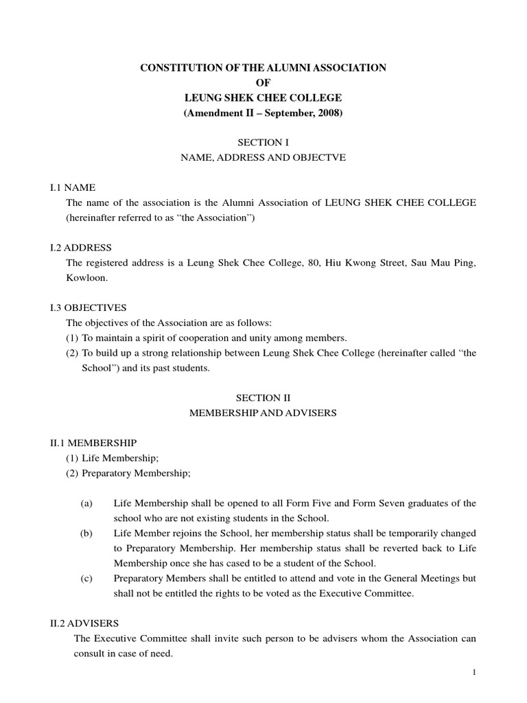Alumni Association Constitution | PDF | Committee | Presidents Of The ...