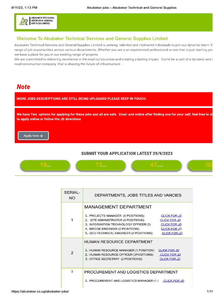 1-Abubaker Jobs - JDs - Sept 2023 | PDF | Surveying | Technical Drawing