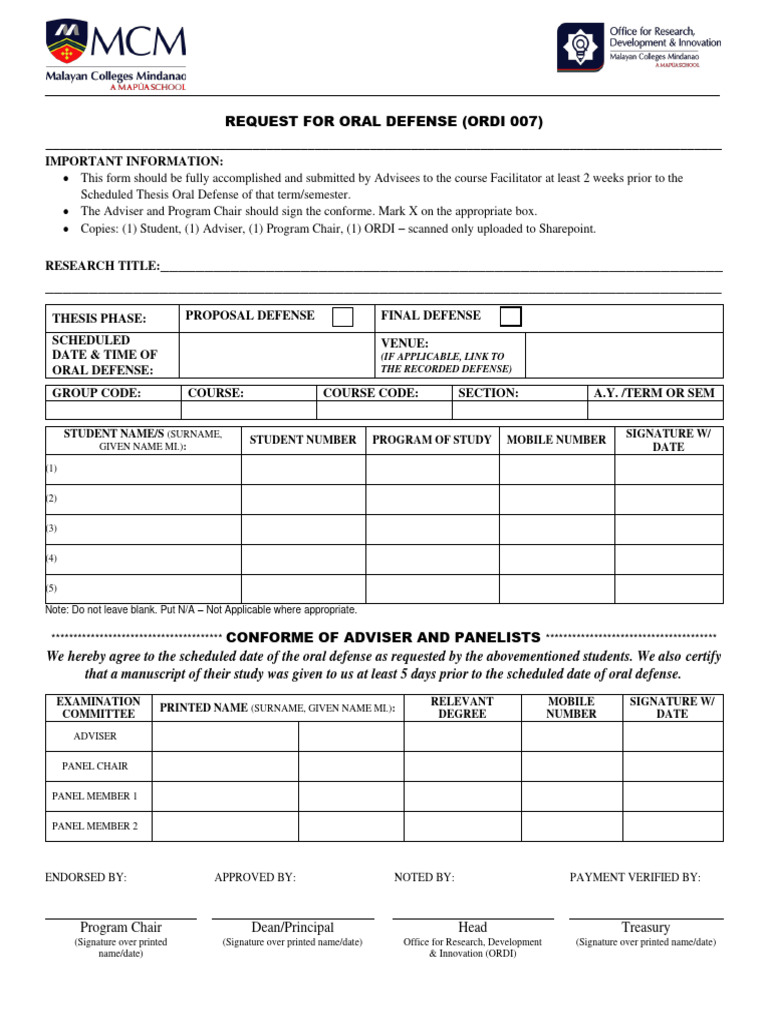 ORDI 007 Request For Oral Defense | PDF