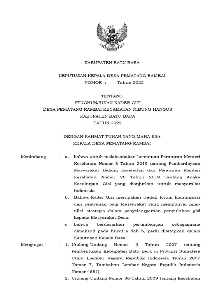 SK Kader Gizi Revisi | PDF