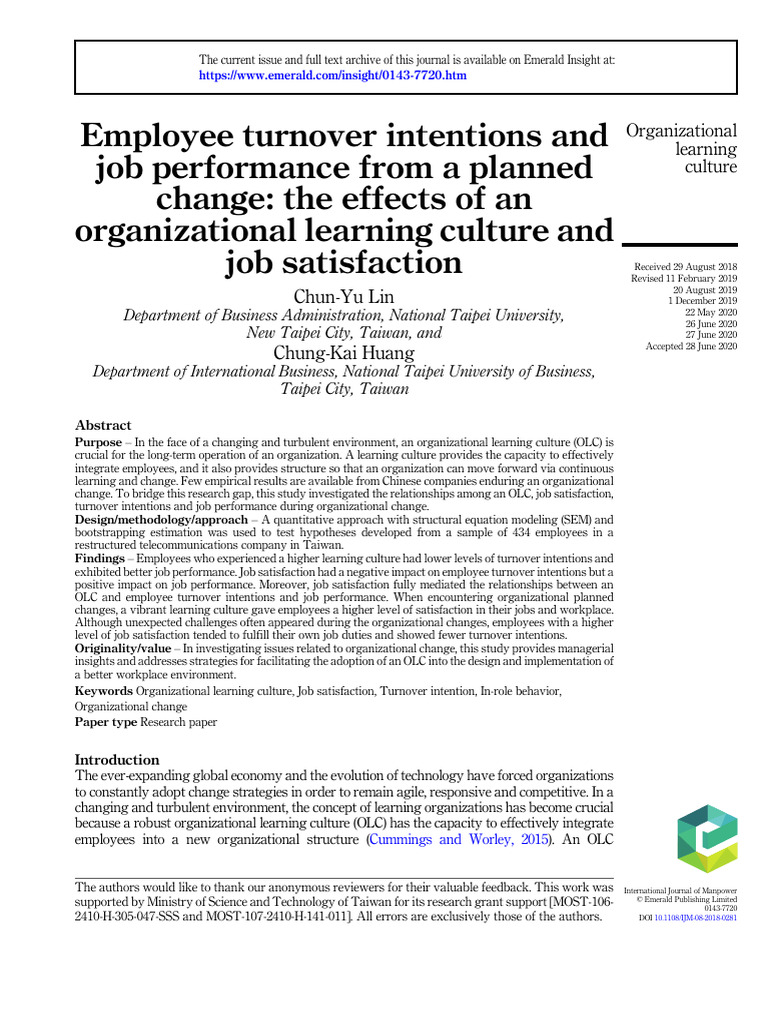 Lin2020 | PDF | Job Satisfaction | Turnover (Employment)