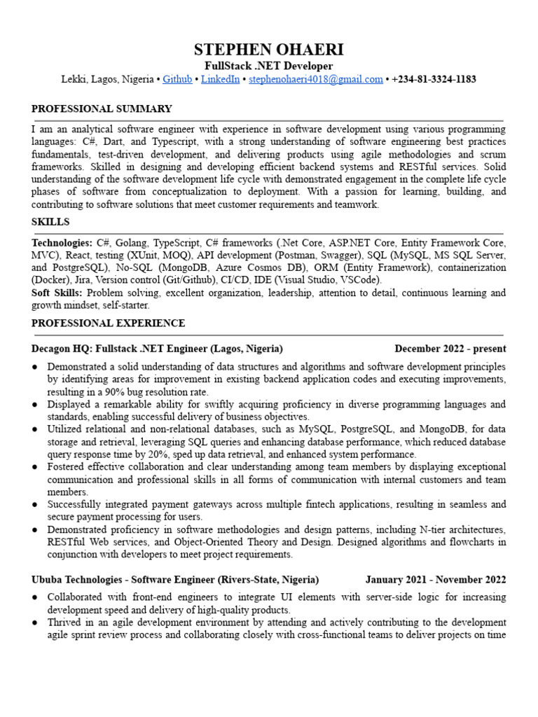 Stephen Ohaeri | PDF | Databases | Software Development Process