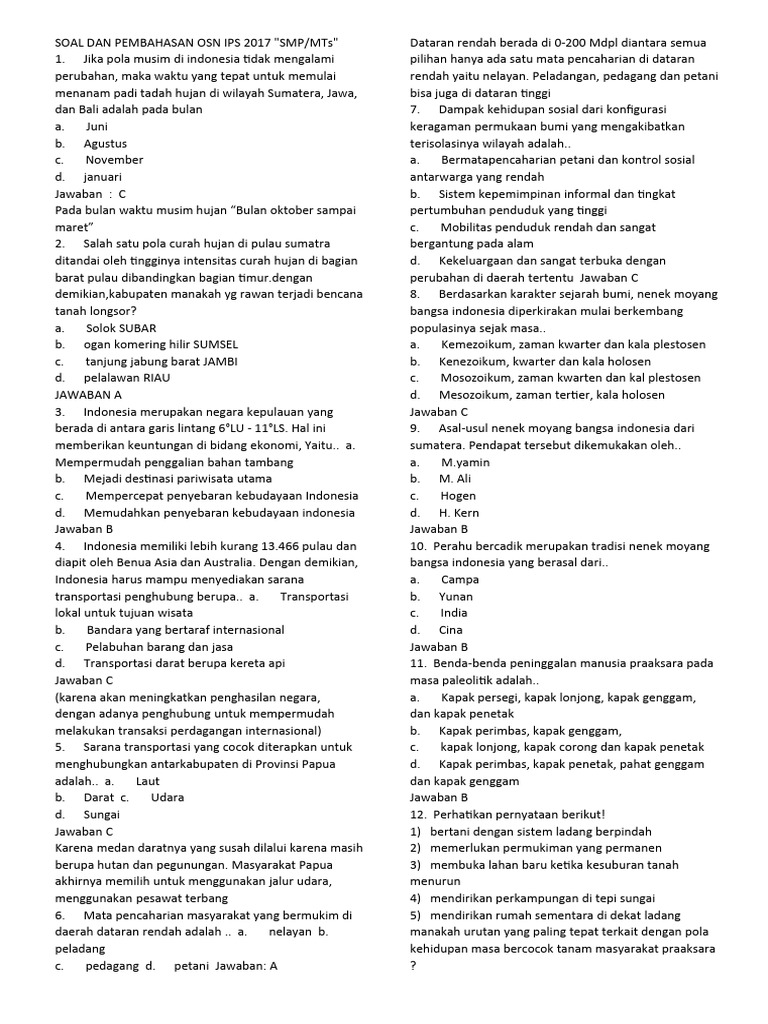 Soal dan Pembahasan OSN IPS 2017 | PDF | Ilmu Sosial