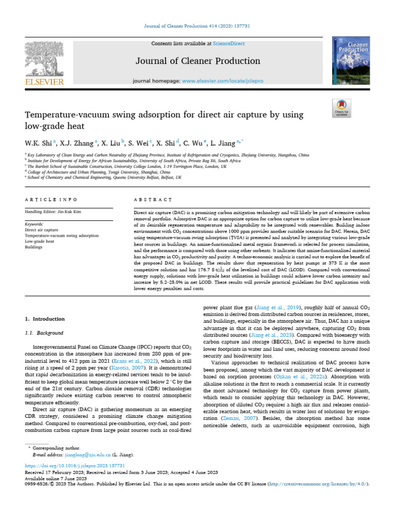 Temperature-Vacuum Swing Adsorption DAC | PDF | Adsorption | Solar Energy