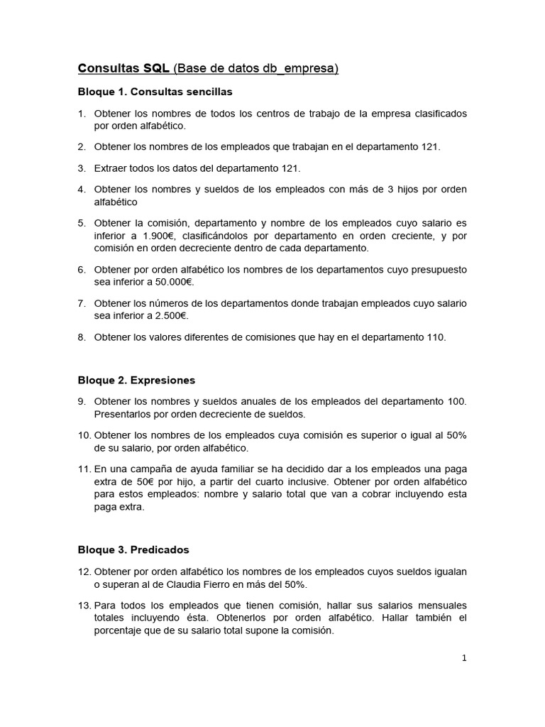 BDD UT4 02 SQL Consultas Clase Enunciados BD Empresa | PDF | Salario