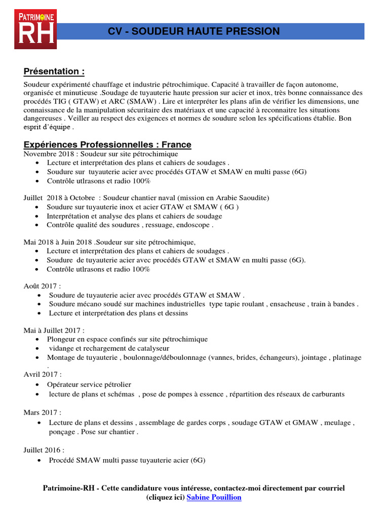 CV Soudeur Haute Pression Expérimenté | PDF | Soudage | Construction