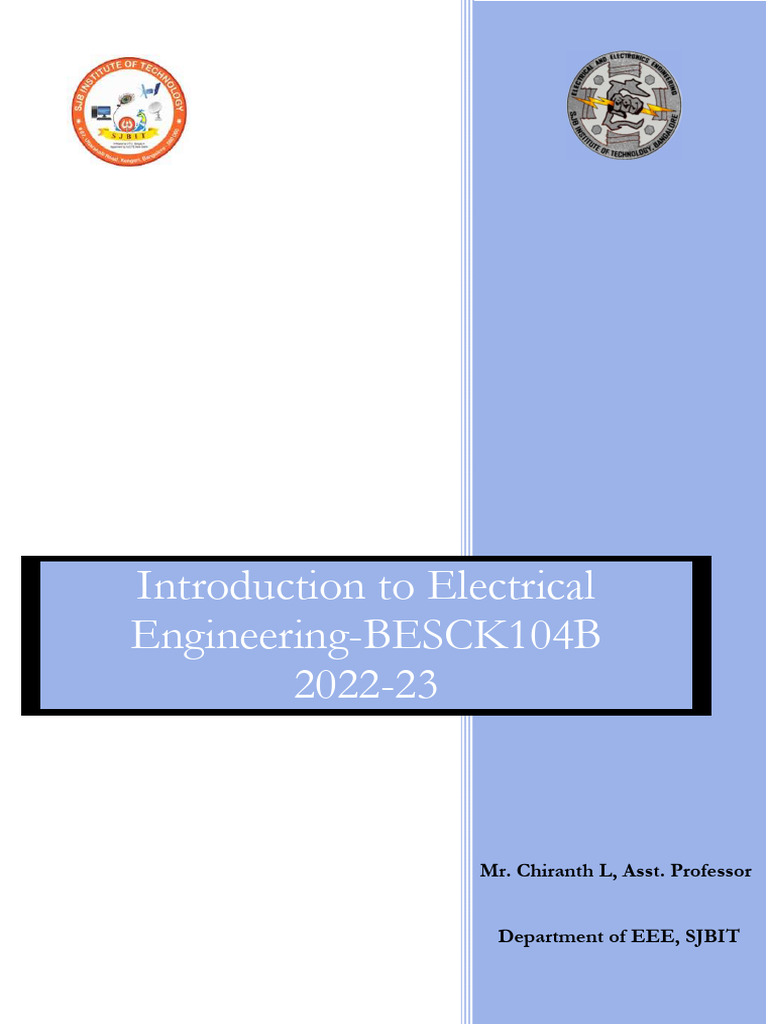 Introduction To Electrical Engineering-BESCK104B 2022-23: Mr. Chiranth ...