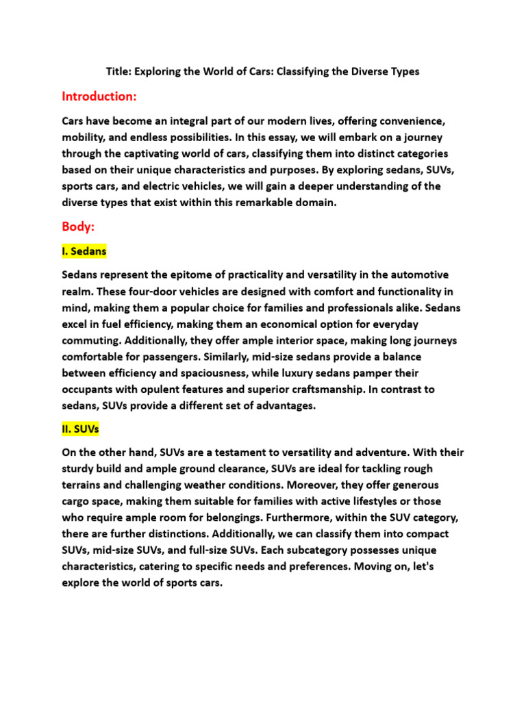 Car S Essay Pdf Electric Vehicle Car