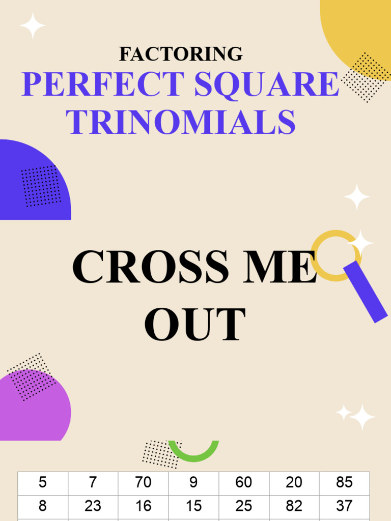 Factoring Perfect Square Trinomials Grade 8 | PDF