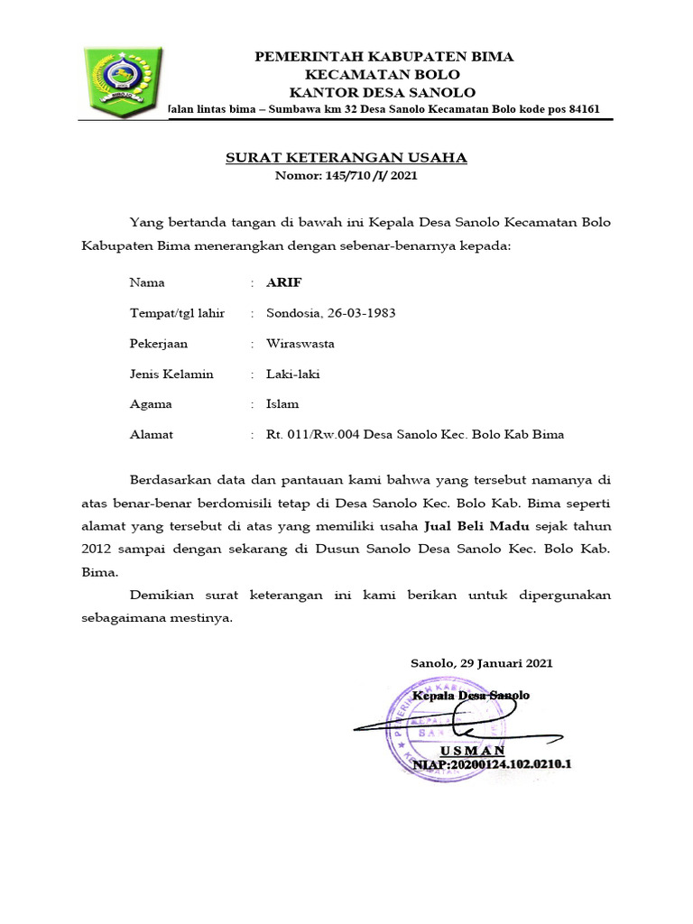 Surat Ijin Usaha | PDF