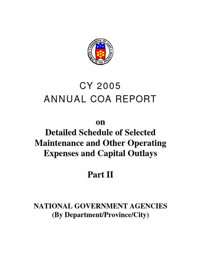 CY 2005 Annual Coa Report: On Detailed Schedule of Selected Maintenance and Other Operating ...