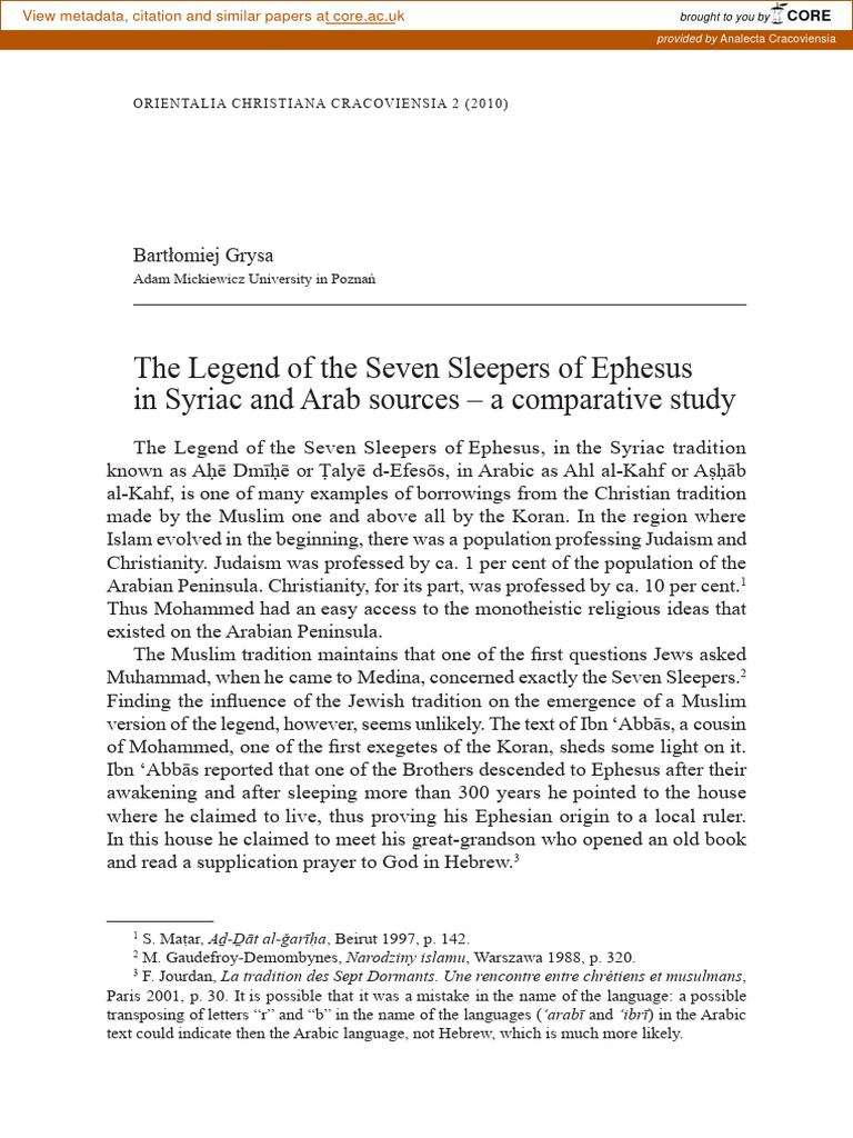 The Legend of The Seven Sleepers of Ephesus in Syriac and Arab Sources ...