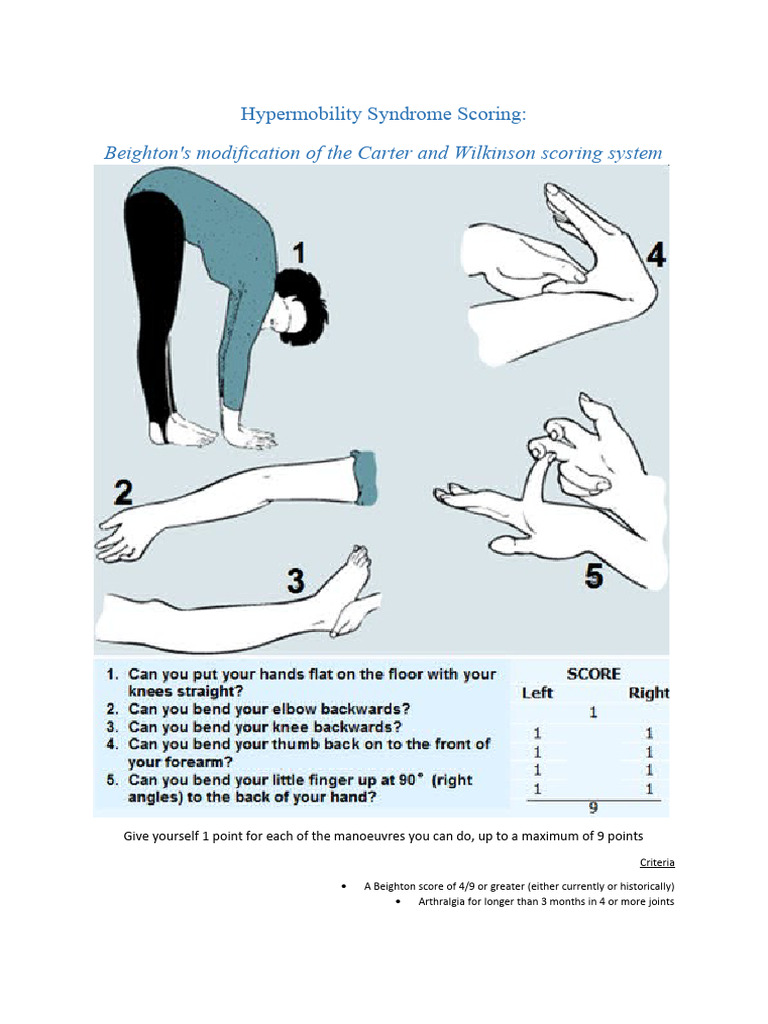 Beighton Score for Hypermobility Assessment | PDF