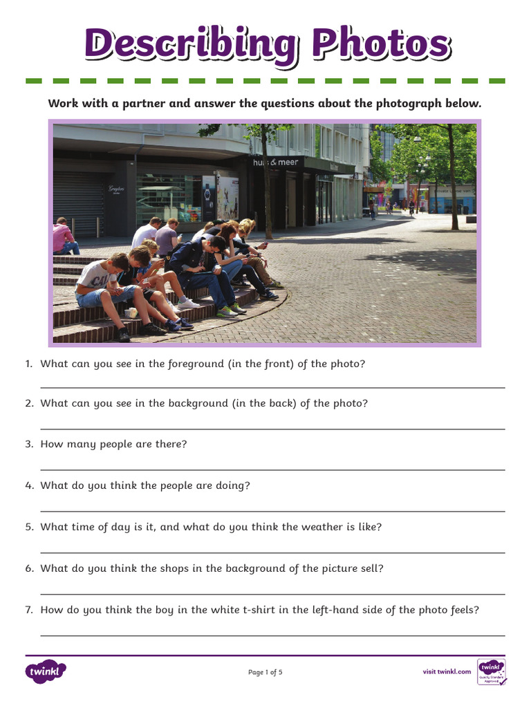 ESL Describe The Photos Worksheet | PDF | English As A Second Or ...